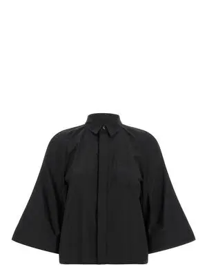 Sacai Poplin Shirt With Wide Sleeves And Pleated Back - Black
