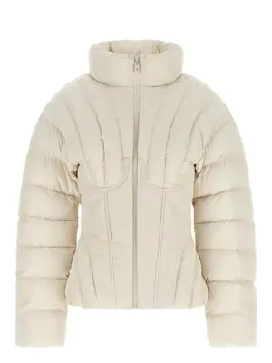 Elisabetta Franchi Quilted Down Jacket With High Neck And Logo Detail - White