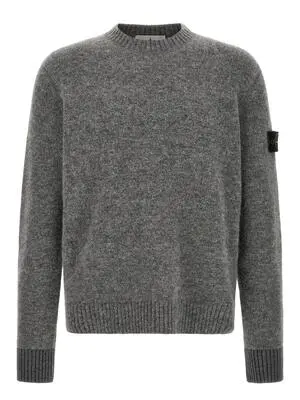 Stone Island Crew Neck Sweater With Logo Badge - Gray