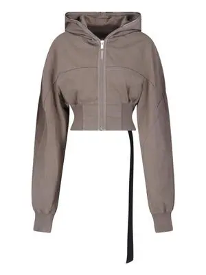 Rick Owens Cropped Zip Hoodie With Applied Ribbon Detail - Taupe