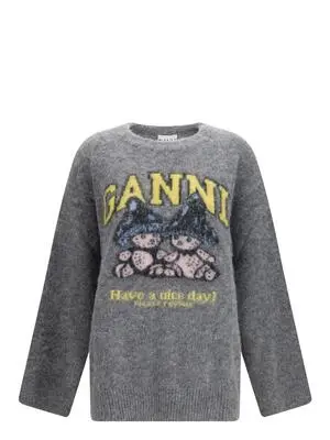 GANNI Mushroom Teddy Alpaca-blend Sweater - Grey