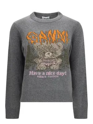 GANNI GANNI Teddy Bear Graphic Crewneck Sweater Grey