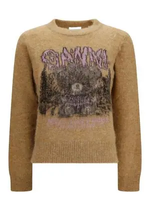 GANNI Teddy Brushed Alpaca Crewneck Sweater - Beige