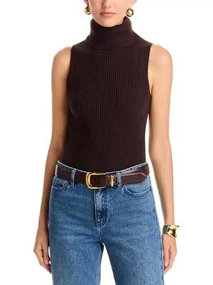 Michael Kors Ribbed Wool Sleeveless Turtleneck - Chocolate