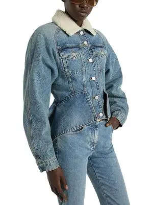 Balmain Faded Denim Peplum Jacket - Blue