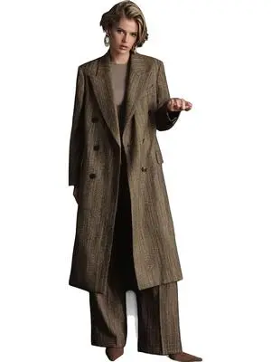 ATELIER Wool-blend Textured Double-breasted Coat - Brown