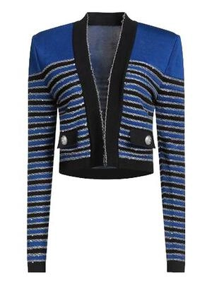 Balmain Knitted Sequined Striped Jacket - Blue
