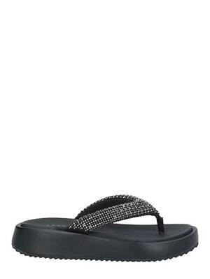 APEPAZZA Embellished Textile Thong Sandals - Black