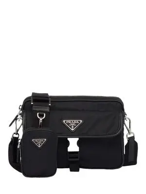 Prada Re-nylon And Saffiano Logo Shoulder Bag - Black