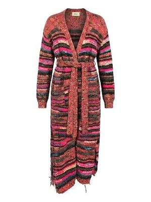 AKEP AKEP Knitted Multicolor Cardigan With Belt And Fringes