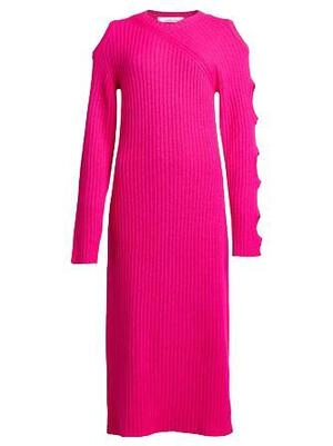 Liviana Conti Ribbed-knit Wool Blend Midi Dress With Cutout Detail - Pink