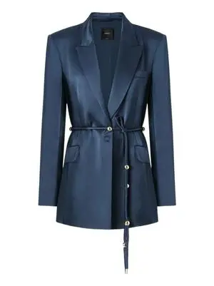Pinko Shiny Satin Blazer With Belted Waist - Blue