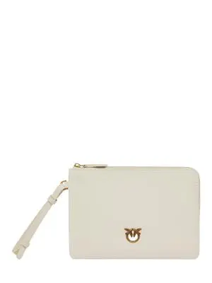 Pinko Bird Logo Plaque Wristlet Clutch - White