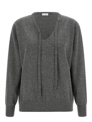 Dries Van Noten Long-sleeved Cashmere Sweater With Lace Trim - Grey
