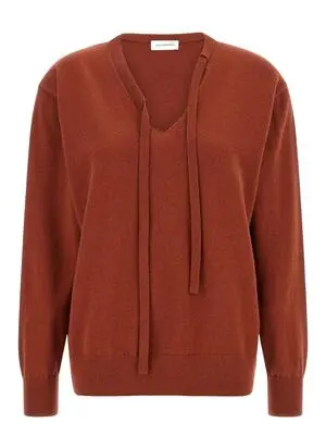 Dries Van Noten Long-sleeved Cashmere Sweater With Lace Ties - Red