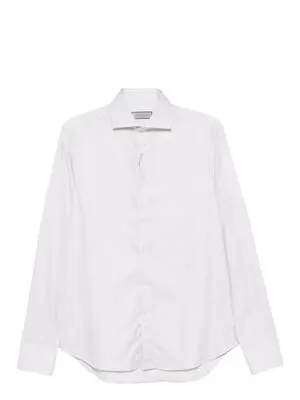 Canali Micro-check Spread-collar Shirt - Light Brown
