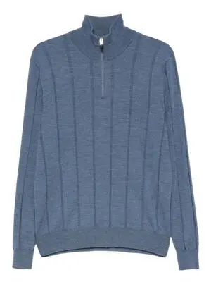 Canali Canali Ribbed Quarter-Zip Sweater With Mock Neck Blue