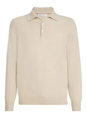 Brunello Cucinelli Cashmere Polo Sweater Beige
