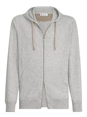 Brunello Cucinelli Cashmere Zip-up Hooded Cardigan - Grey