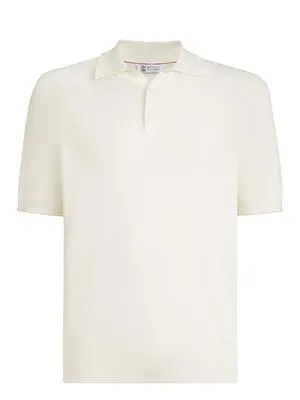 Brunello Cucinelli Cotton Ribbed Polo Shirt - White