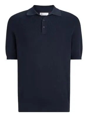Brunello Cucinelli Cotton Rib-knit Polo Shirt - Blue