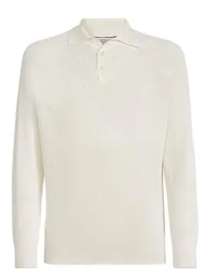 Brunello Cucinelli Cotton Rib-knit Polo Sweater White