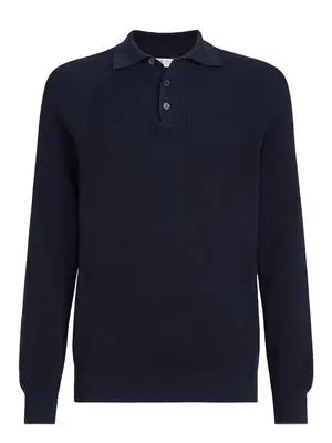 Brunello Cucinelli Cotton Rib-knit Polo Sweater - Blue