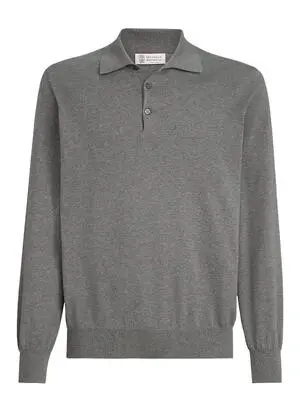 Brunello Cucinelli Cotton Polo Sweater Grey