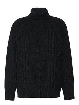 Max Mara Wool-blend Cable Knit Rollneck Sweater - Navy