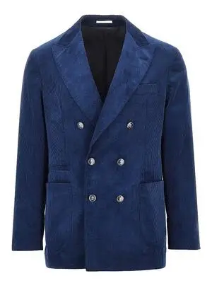 Brunello Cucinelli Corduroy Double-breasted Jacket - Blue