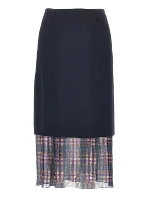 Dries Van Noten Midi Skirt With Checked Insert - Blue
