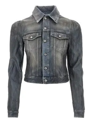7 For All Mankind Waxed Denim Puff Sleeve Jacket - Grey