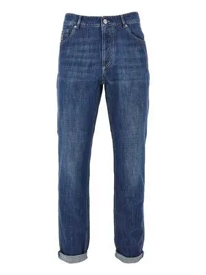 Brunello Cucinelli Traditional Fit Dark Wash Denim Jeans - Blue