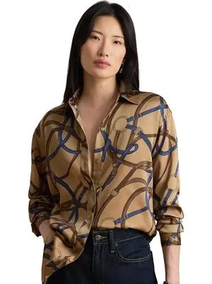 Ralph Lauren Relaxed Fit Belted Print Twill Shirt - Camel Multi