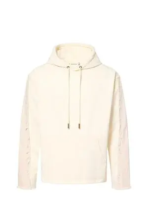 HONOR THE GIFT Hoody With Distressed Denim Panels - Bone