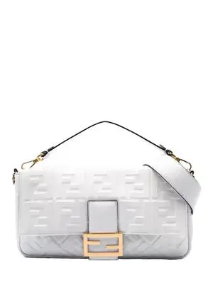 FENDI Fendi Large Zucca Embossed Leather Baguette Satchel