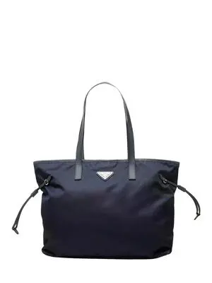 Prada Saffiano Trimmed Tessuto Tote Bag - Blue