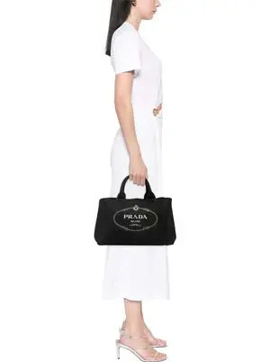 Prada Prada Canvas Canapa Logo Tote Satchel Black