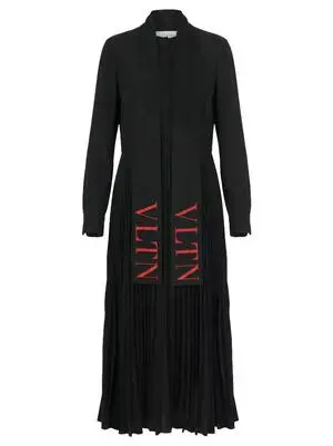 Valentino Garavani Long Sleeve Pleated Dress - Black