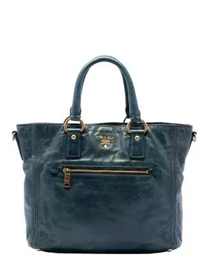 Prada Vitello Shine Convertible Tote Satchel - Blue
