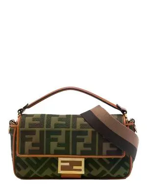 Fendi Zucca Embroidered Canvas Baguette Satchel - Green