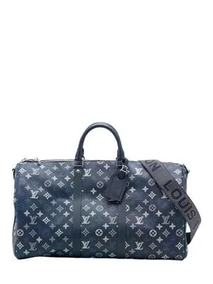 LOUIS VUITTON Monogram Shadow Keepall Bandouliere 50 Travel Bag - Blue