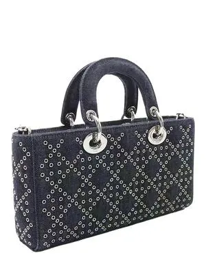 Dior Denim Cannage Eyelet Lady D Joy Satchel - Blue