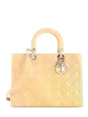 Dior Lady Bag Cannage Quilt Patent Satchel - Neutrals