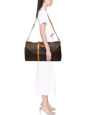 LOUIS VUITTON Monogram Keepall Bandouliere 55 Travel Bag - Brown