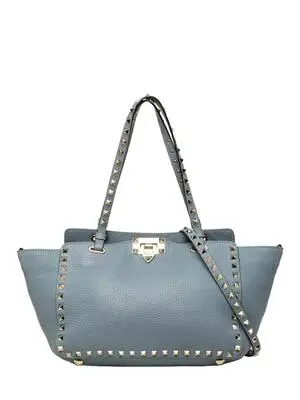 Valentino Garavani Small Leather Rockstud Trapeze Satchel - Blue