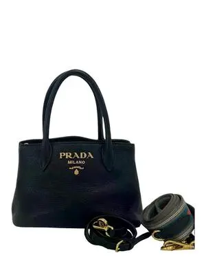 Prada Vitello Daino Convertible Tote Satchel - Black
