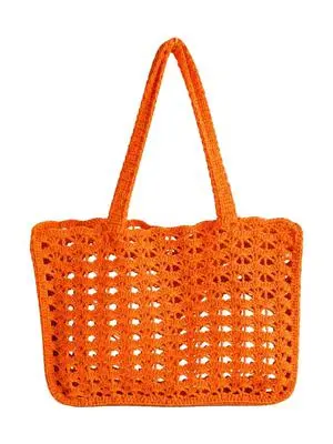 SPRINGMOONATELIER Handmade Raffia Crochet Tote Bag - Orange