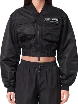 PLEIN SPORT Cropped Bomber Jacket - Black