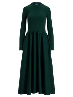 Polo Ralph Lauren Long Sleeve Gathered Midi Dress - Black